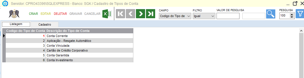 Tipos de Contas – Novati